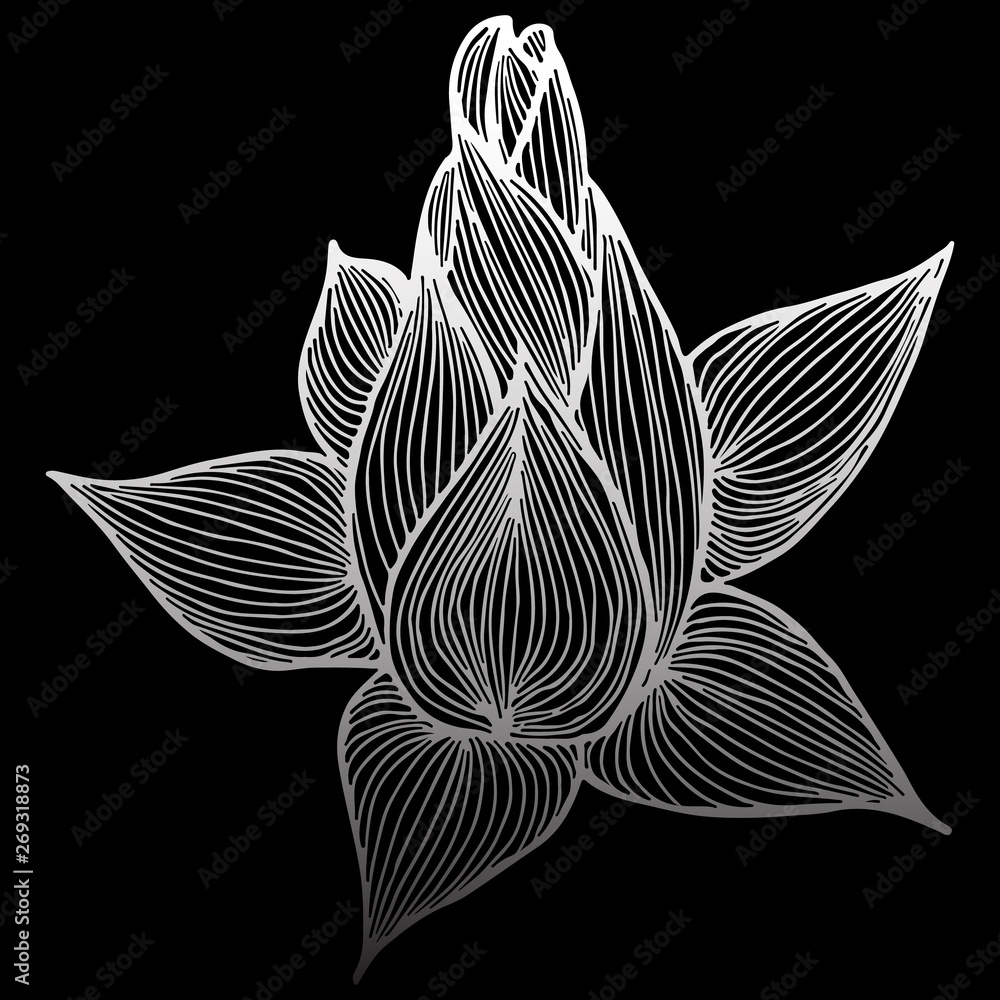 Abstract hand drawn lotus flower isolated on black background. Vector ...