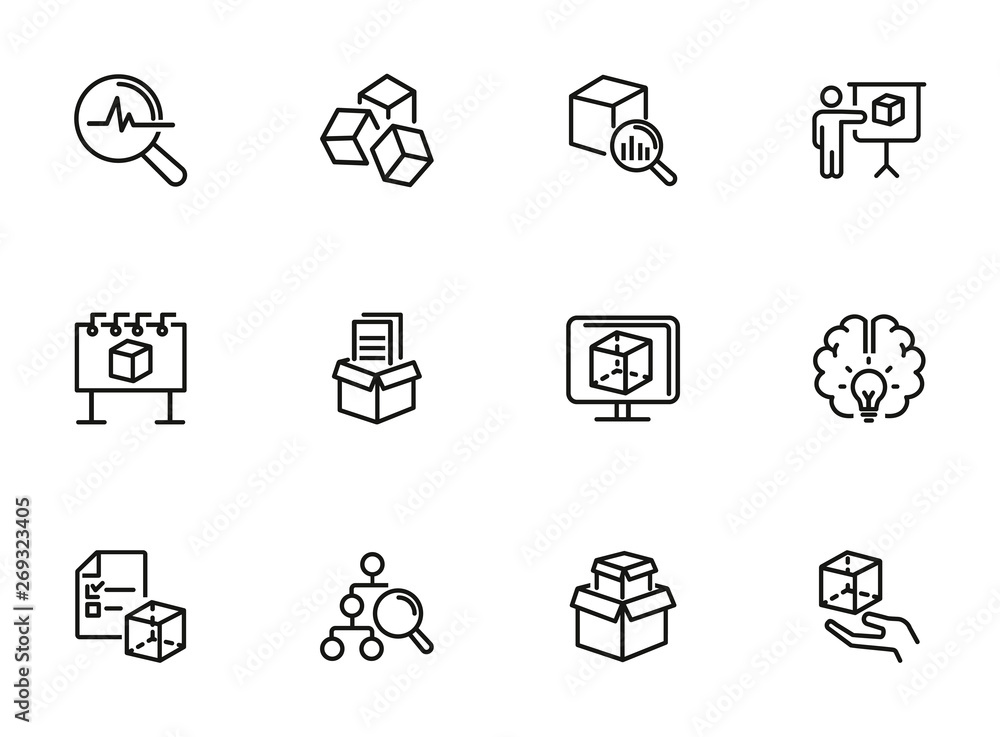Abstract product line icon set. Data structure, good idea, complex ...