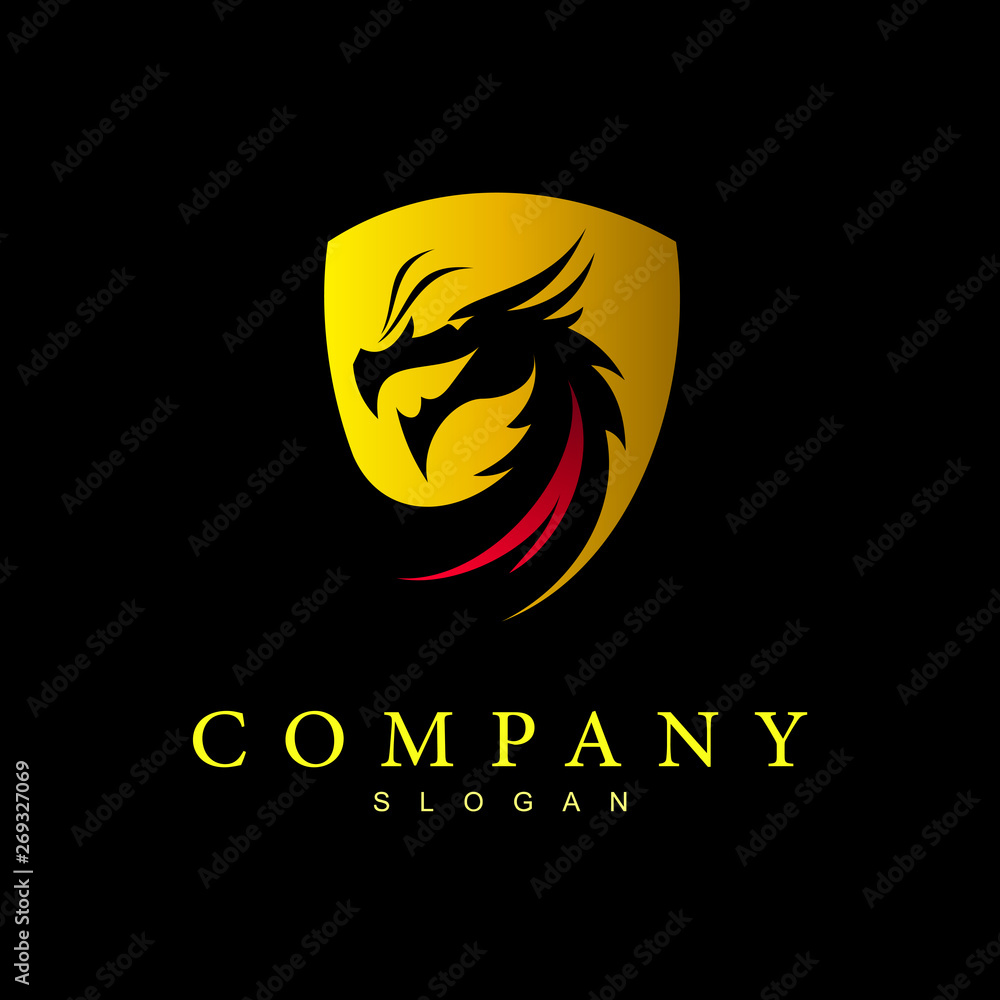 dragon logo and gold shield, security icon, legend symbol Stock Vector ...