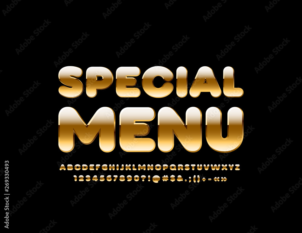 Vector golden banner Special Menu with chic Font. Modern Alphabet ...