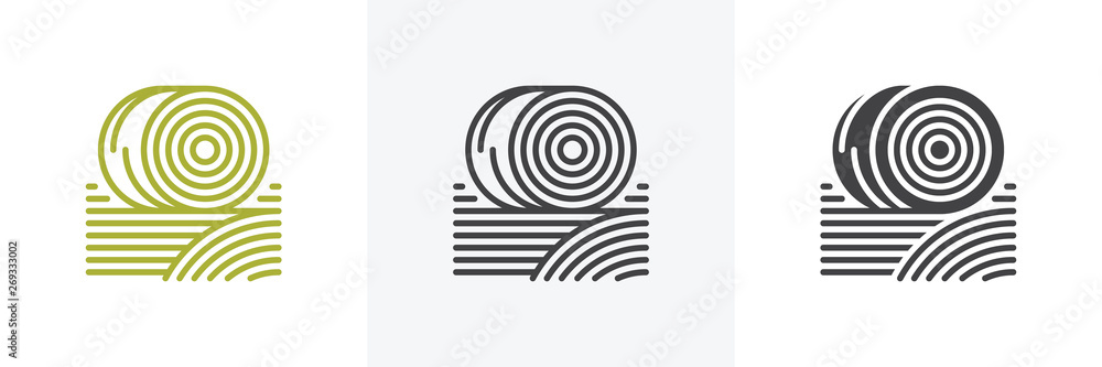 Vetor de Bales of hay icon. Line, glyph and filled outline colorful ...