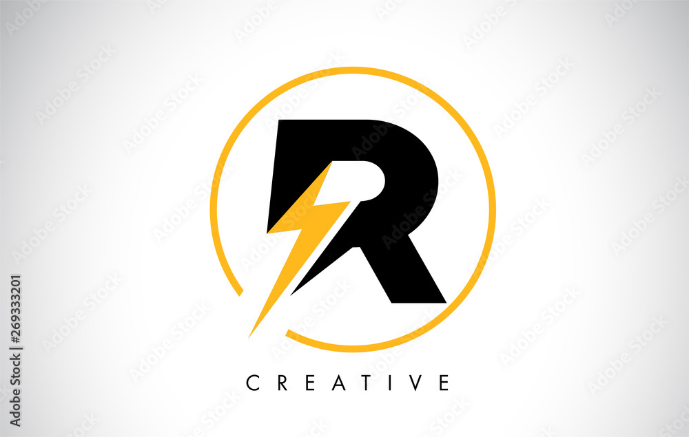R Letter Logo Design With Lighting Thunder Bolt. Electric Bolt Letter ...
