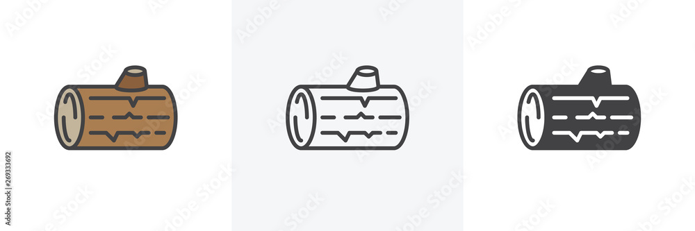 Wood log icon. Line, glyph and filled outline colorful version, Logs of ...