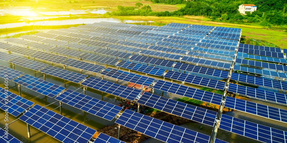 Aerial photography of solar photovoltaic panels built on the surface of ...