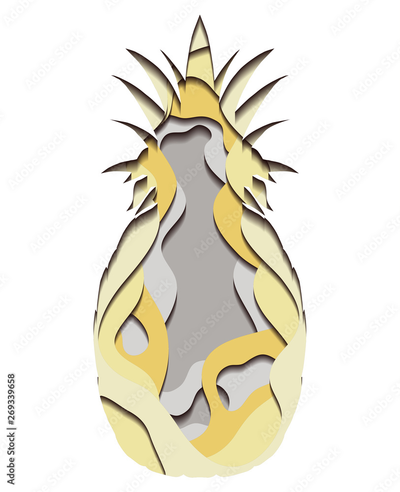 Paper illustration of pineapple cut out of paper. 3d multilayer drawing ...