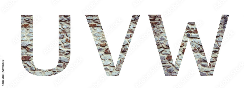Stone font letter U isolated on white background. Letters and symbols ...
