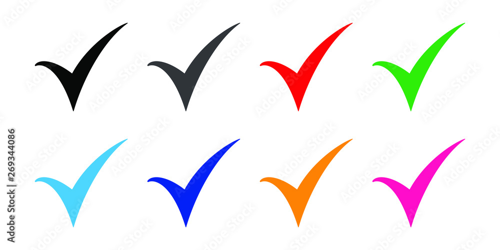 Set of colored check mark icons. Tick symbol, tick icon vector ...