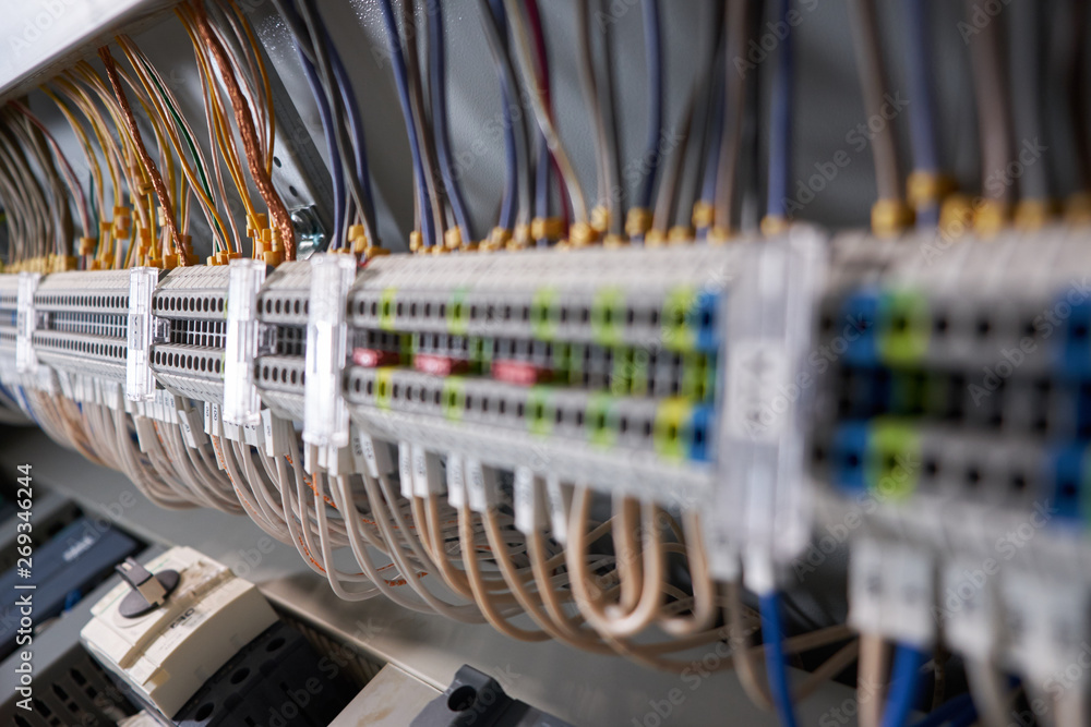 Terminal connectors with connected wires, the junction of the wires ...