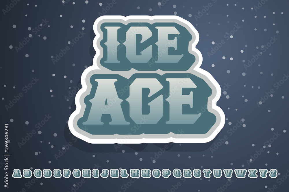 Ice Age. 3D typeface. Serif font. Shadow font. Comic style font with ...