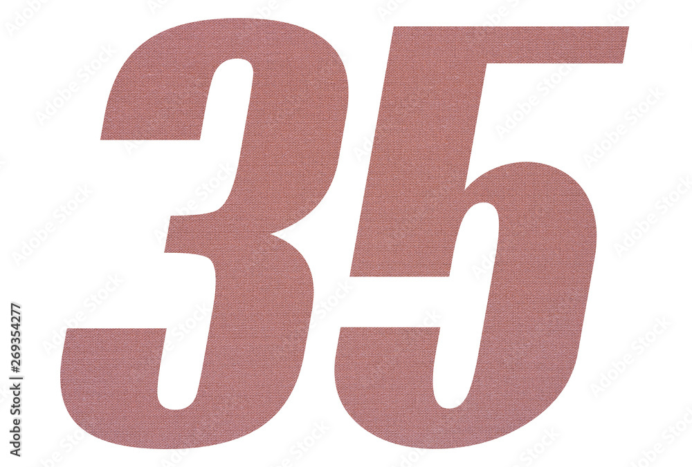 Number 35 with terracotta colored fabric texture on white background ...