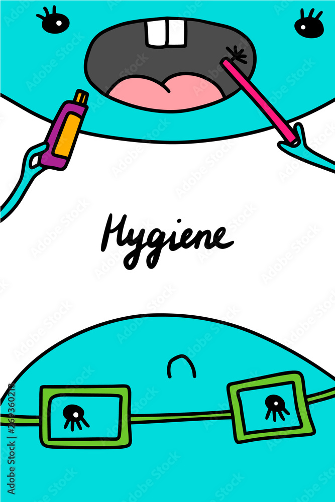 Hygiene hand drawn vector illustration in cartoon style. Brushing ...
