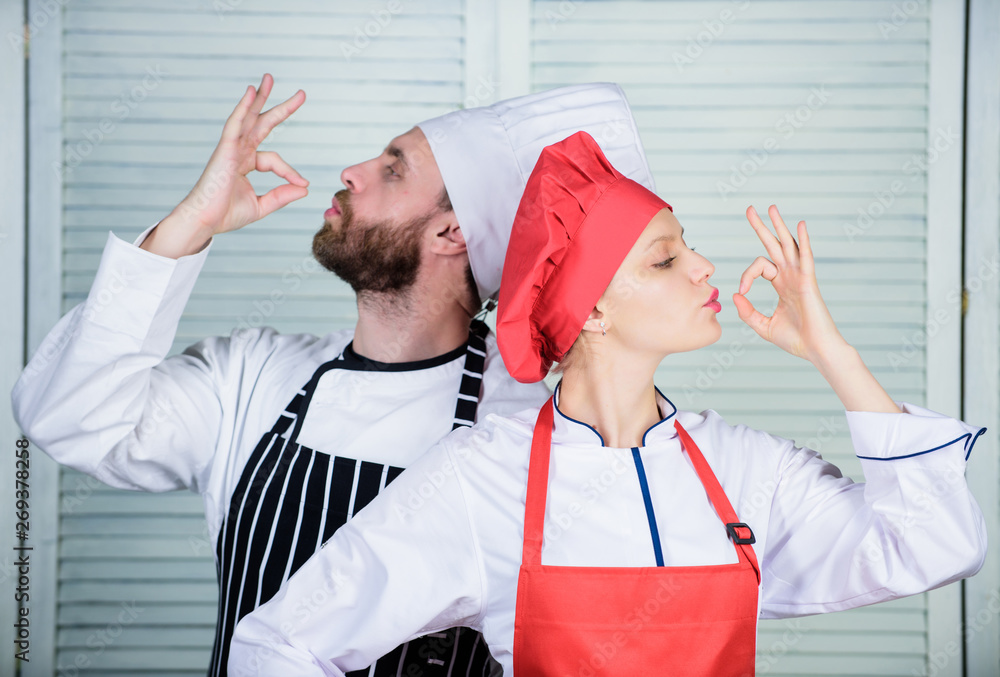 Team of kitchen. couple in love with perfect food. Menu planning ...