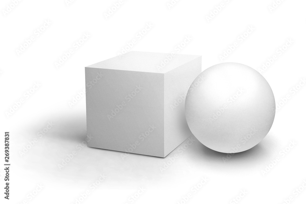 Blank objects composition mockup. White cube and sphere. Isolated ...