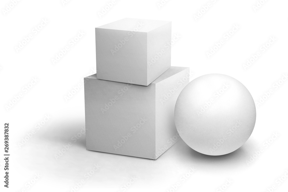 Blank objects composition mockup. White cube and sphere. Isolated ...