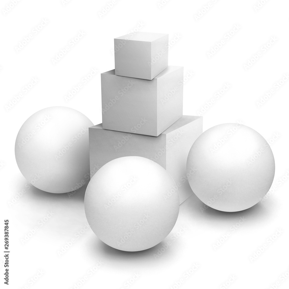 Blank objects composition mockup. White cube and sphere. Isolated ...