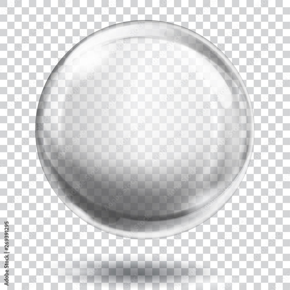 Big translucent gray sphere with glares and shadow on transparent ...