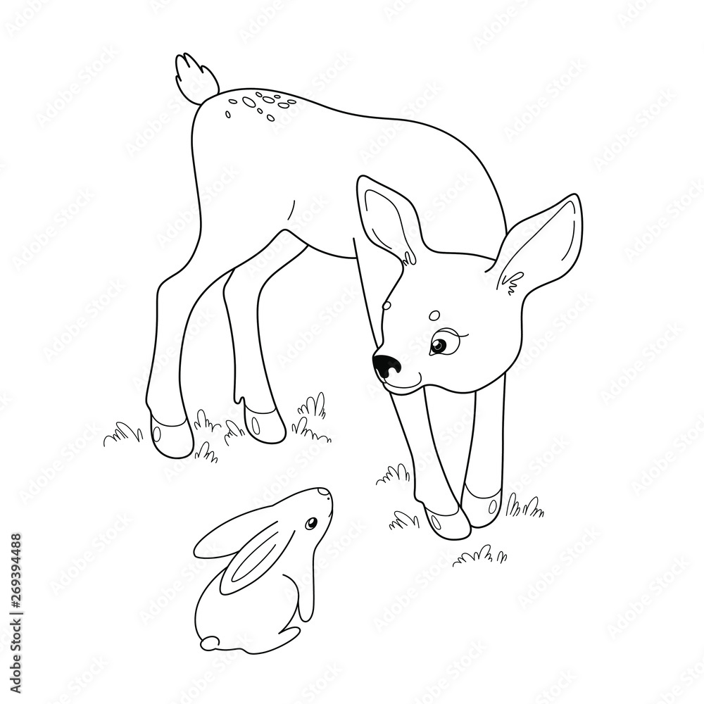 Cute deer cartoon character, vector illustration. Coloring book for ...