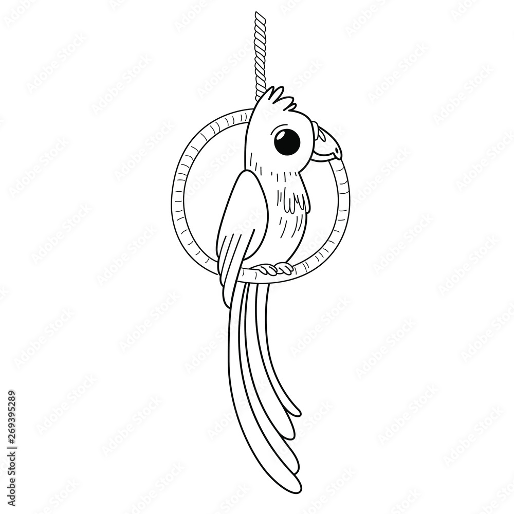 Cute parrot cartoon character, vector illustration. Coloring book for ...