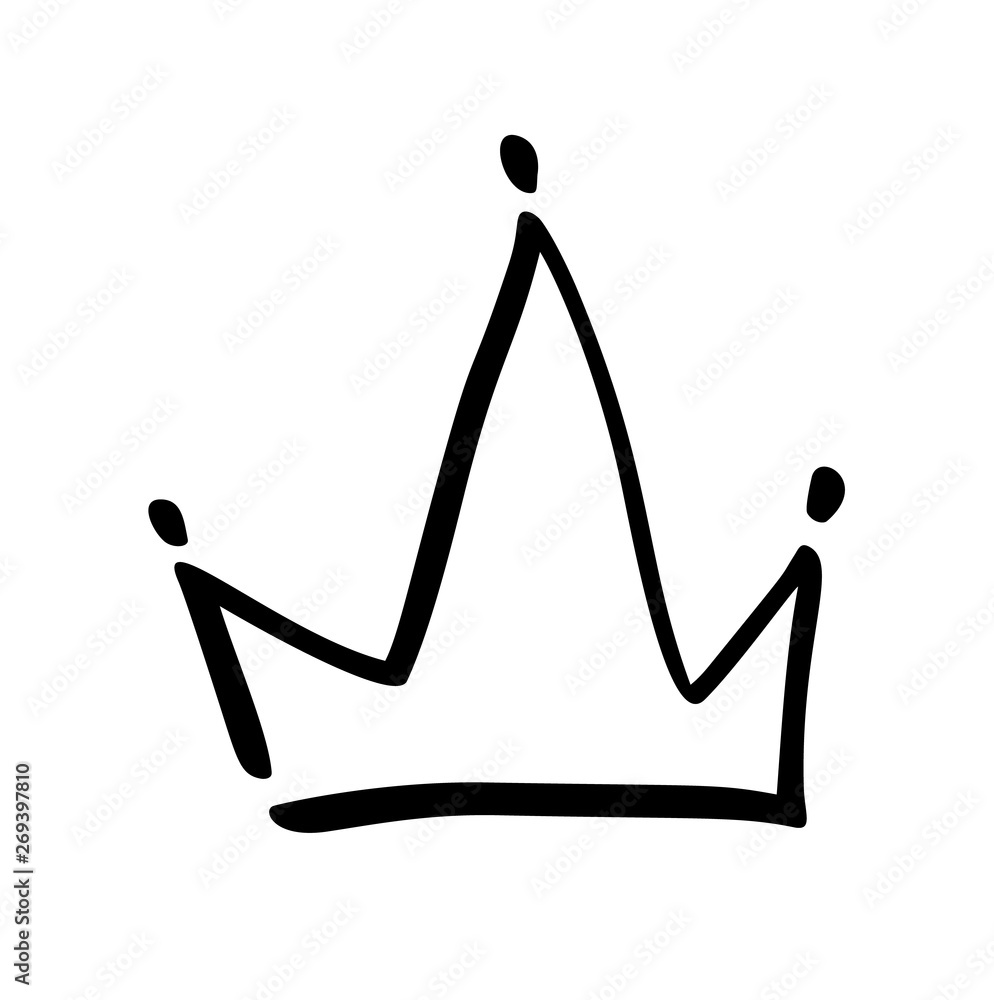 Hand drawn symbol of a stylized crown. Drawn with a black ink and brush ...