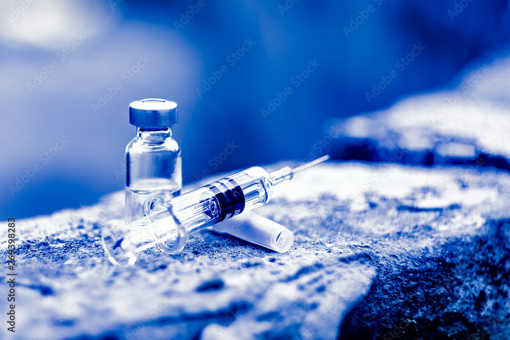 Vaccine vial dose flu shot drug needle syringe,medical concept ...