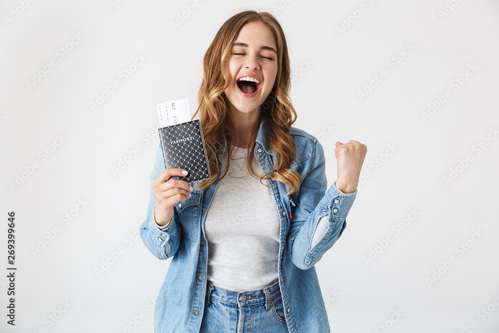 Attractive young girl standing isolated over white Stock Photo | Adobe ...
