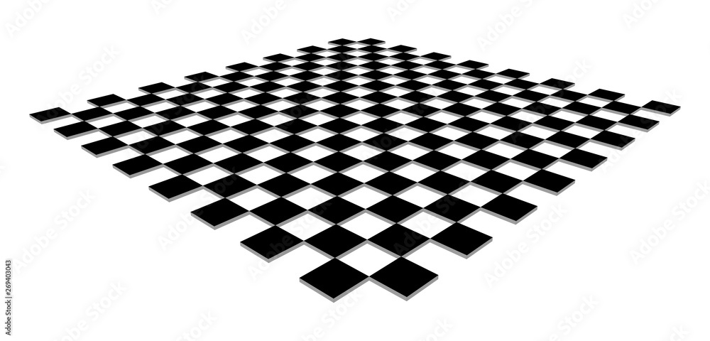 Checkerboard, chessboard, checkered plane in angle perspective. Tilted ...