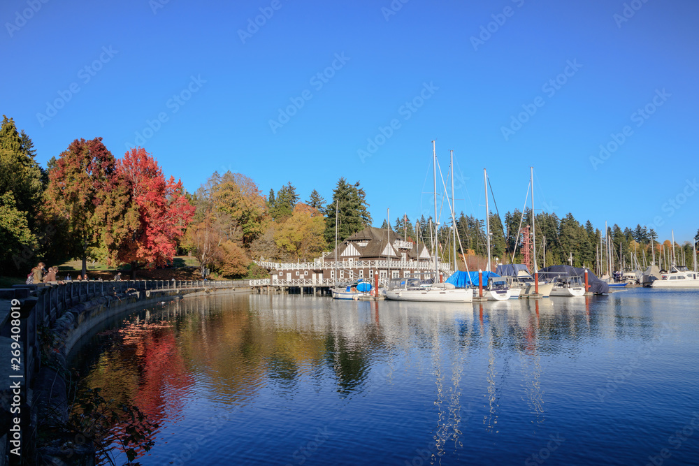 Stanley Park and seawall in Vancouver, Canada. It is largest urban park ...
