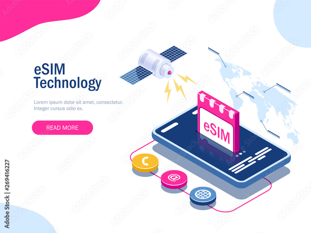 eSIM card chip sign. Embedded SIM concept. New mobile communication ...