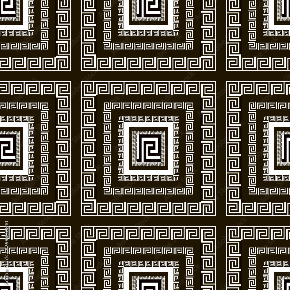 Squares greek black and white vector seamless pattern. Ornamental ...