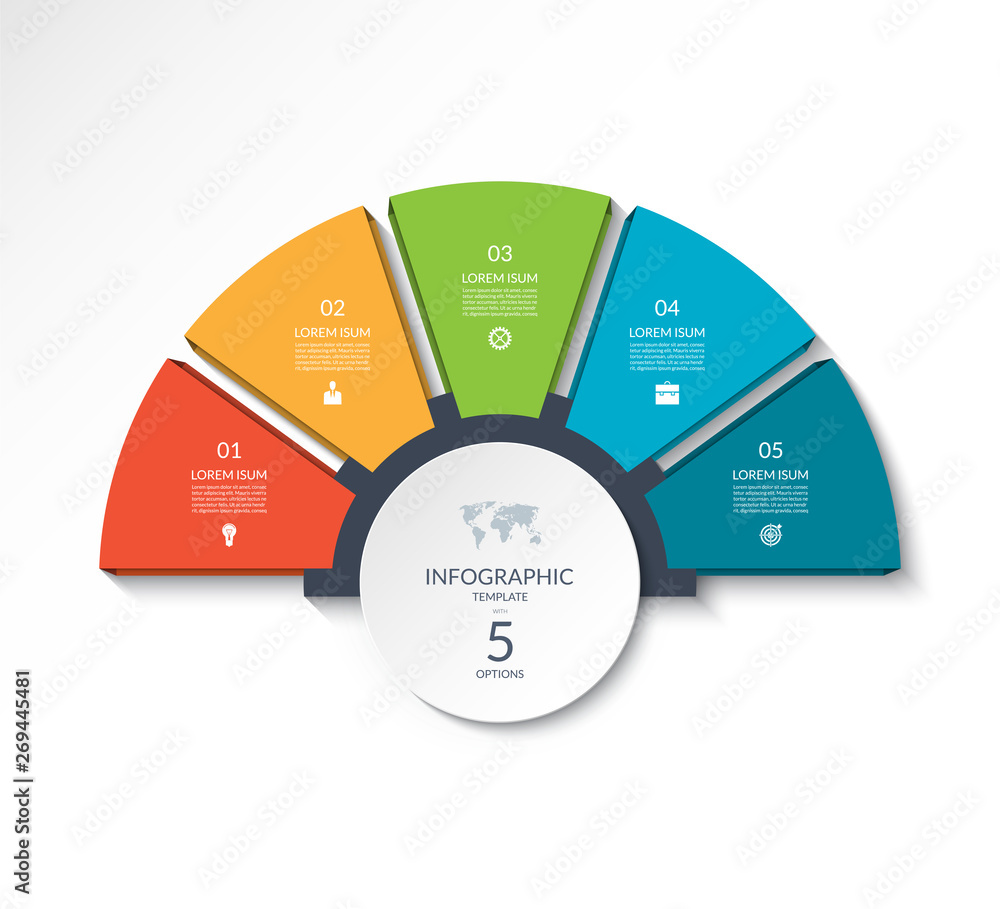 Infographic semi circle template with 5 options . Stock Vector | Adobe ...