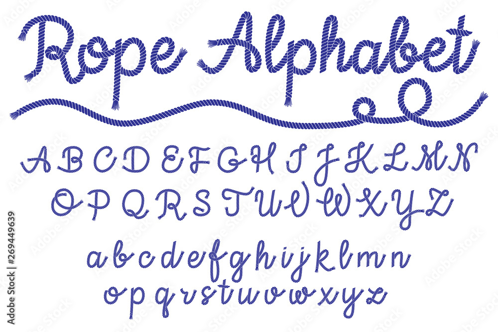 Sea style rope-characters font, nautical letters, decorative alphabet ...