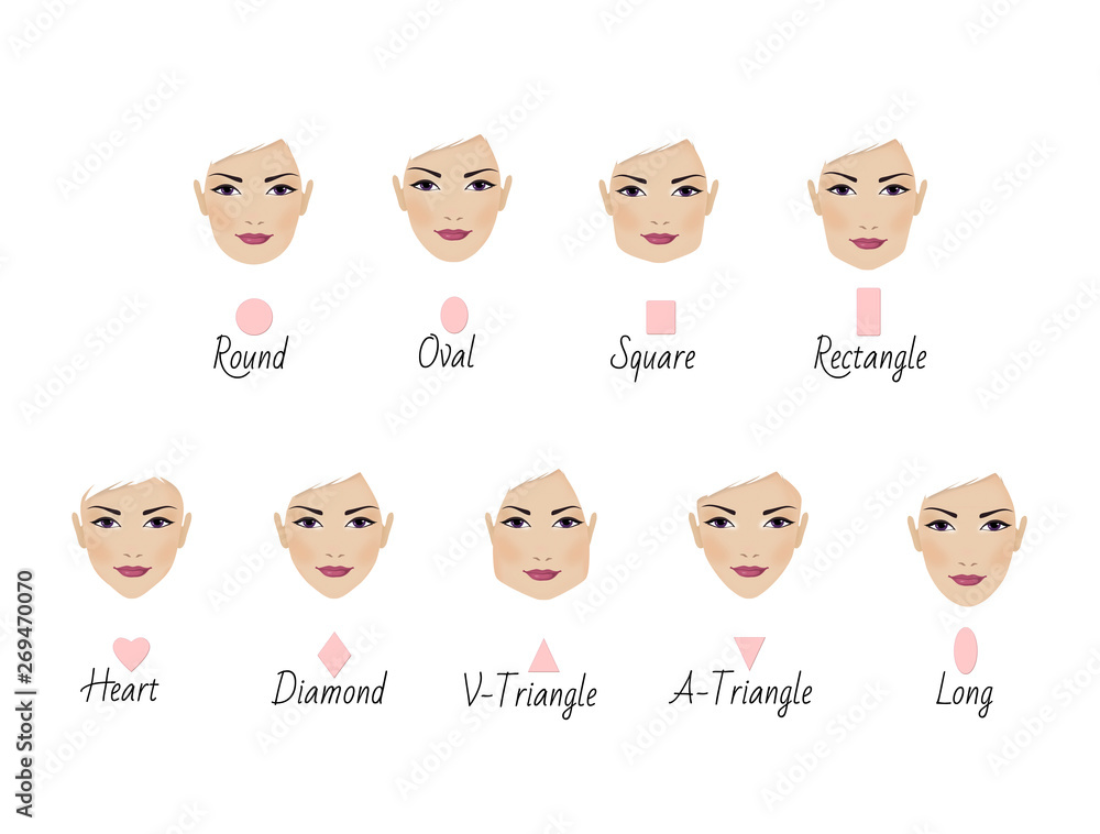 Set of nine different woman's face shapes. Illiustration isolated on a ...