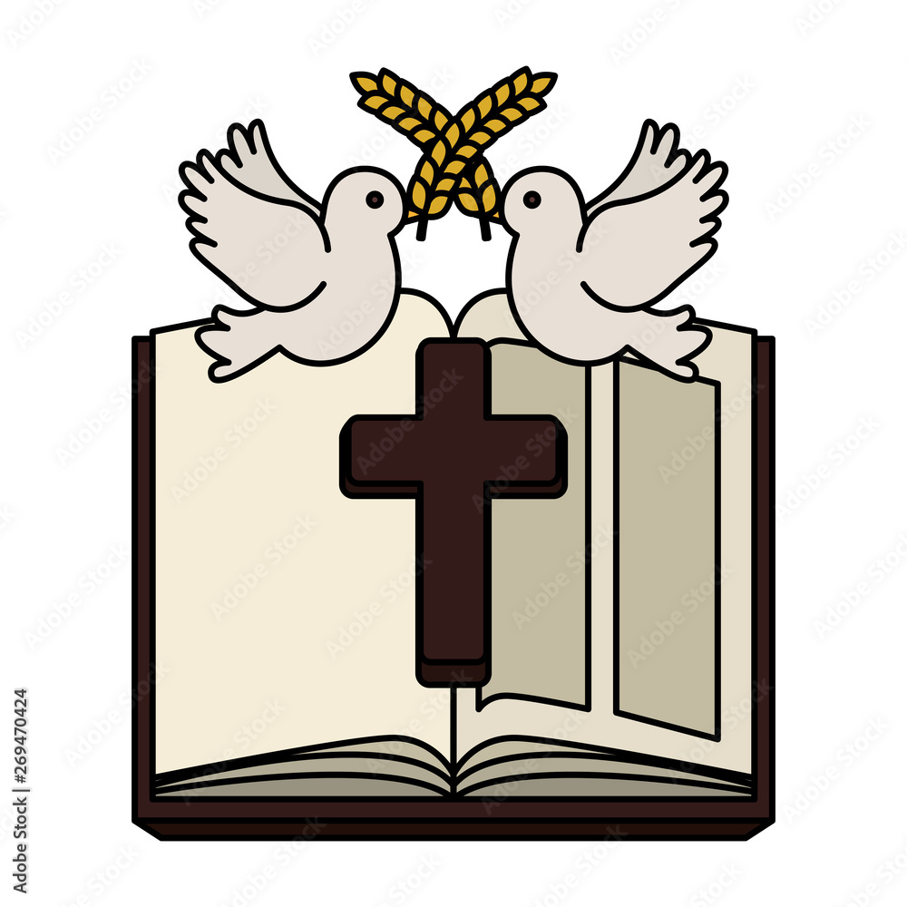 holy bible with wooden cross and doves Stock Vector | Adobe Stock