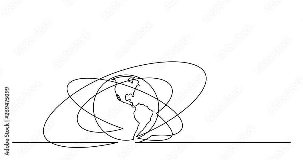 continuous line drawing of world planet earth with orbits Stock Vector ...