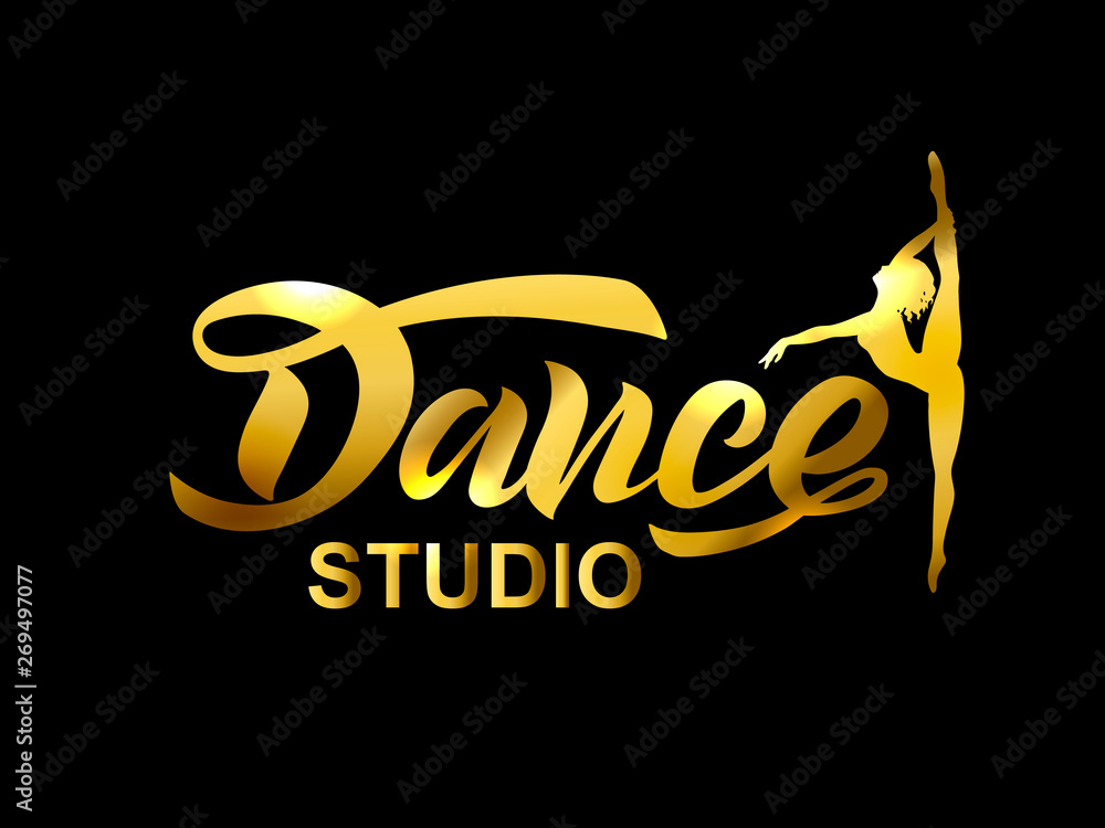 Handwritten brush lettering for ballet or dance studio. Gold isolated ...