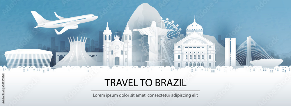Travel advertising with travel to Brazil concept with panorama view of ...