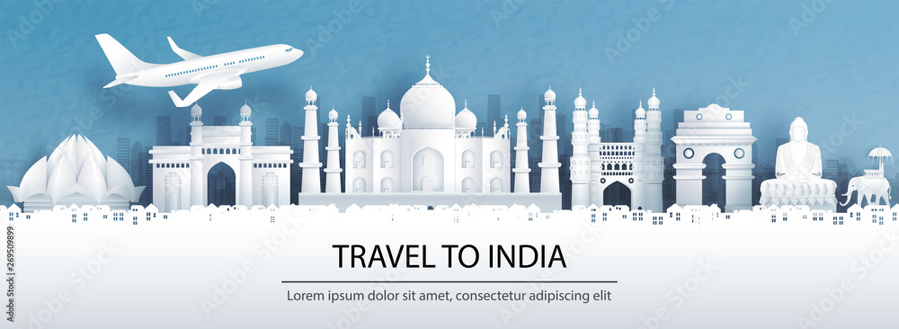 Travel advertising with travel to India concept with panorama view of ...