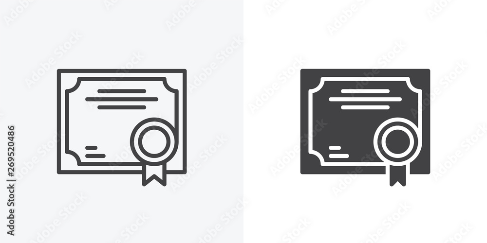 Quality certificate icon. line and glyph version, Business Certificate ...