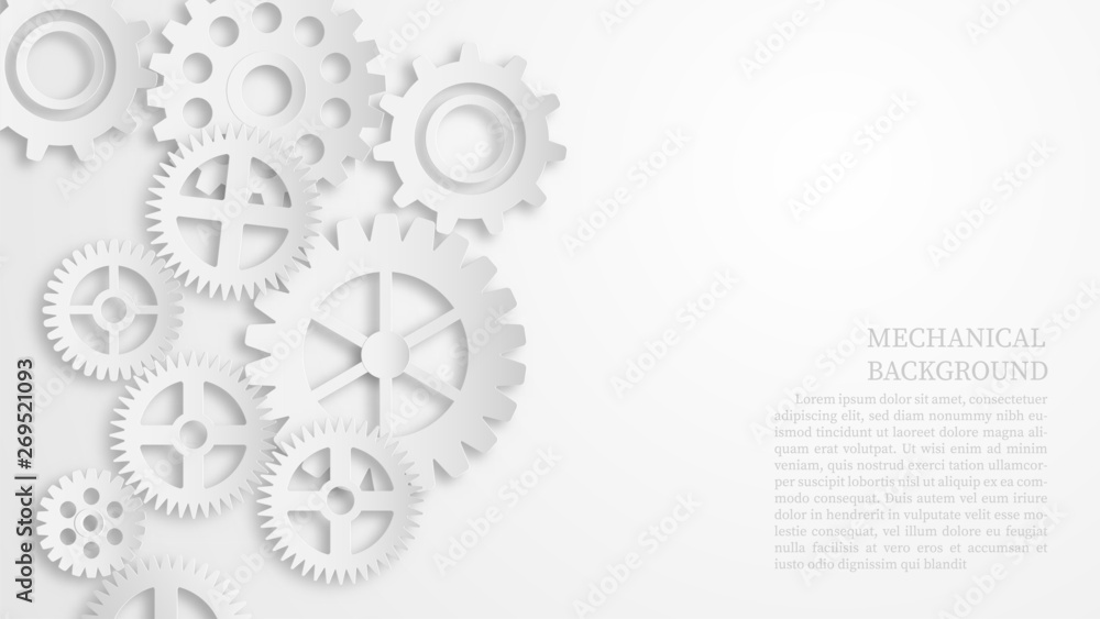 Abstract white mechanical gear background concept. Paper cut style ...