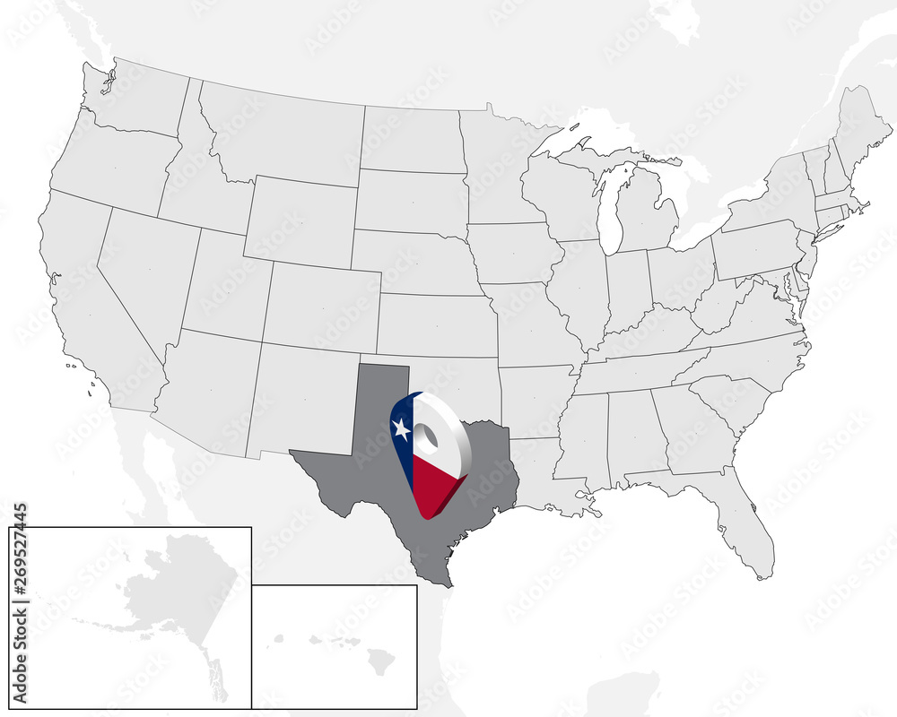 Location Map of State Texas on map USA. 3d State Texasa flag map marker ...
