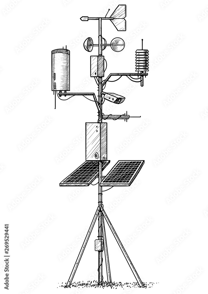 Weather station illustration, drawing, engraving, ink, line art, vector ...