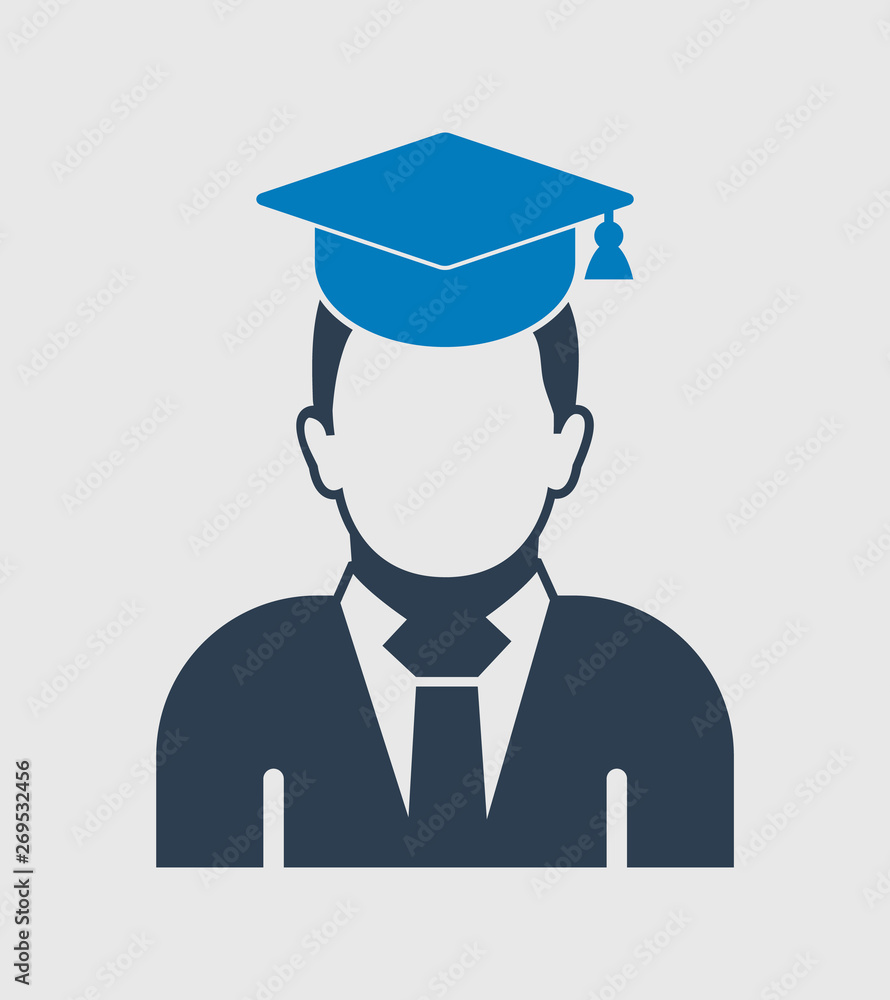 Male graduate student icon with gown and cap. Flat style vector EPS ...