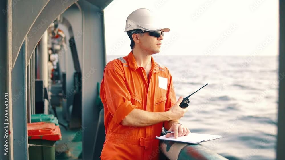 Marine Deck Officer or Chief mate on deck of offshore vessel or ship ...