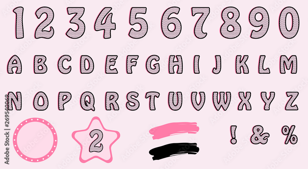 Cute polka dots 3D english alphabet letters and number set. Vector LOL ...