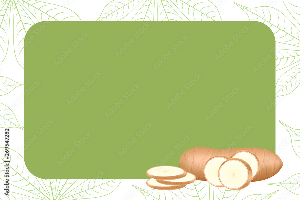 banner frame of cassava fresh for copy space, cassava cut slice for ...