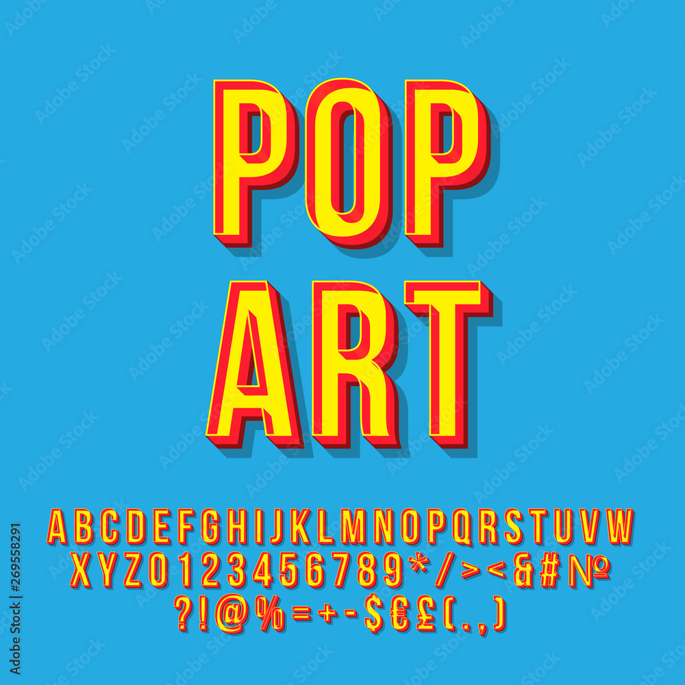 Pop art vintage 3d vector lettering Stock Vector | Adobe Stock
