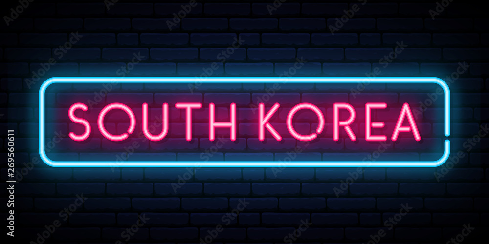South Korea neon sign. Bright light signboard. Vector banner. Stock ...