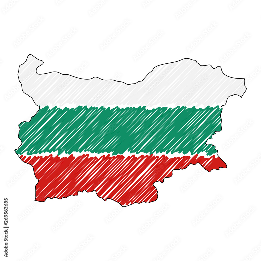 Bulgaria map hand drawn sketch. Vector concept illustration flag ...
