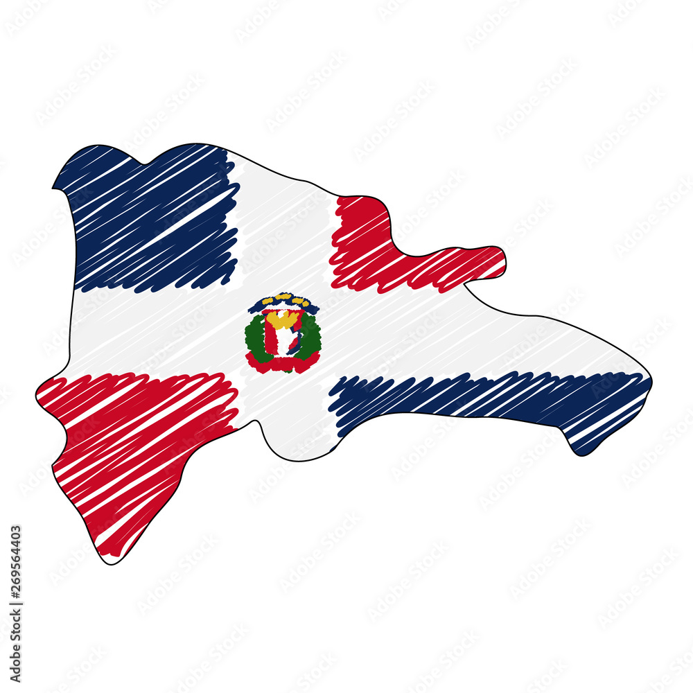 Dominican Republic map hand drawn sketch. Vector concept illustration ...