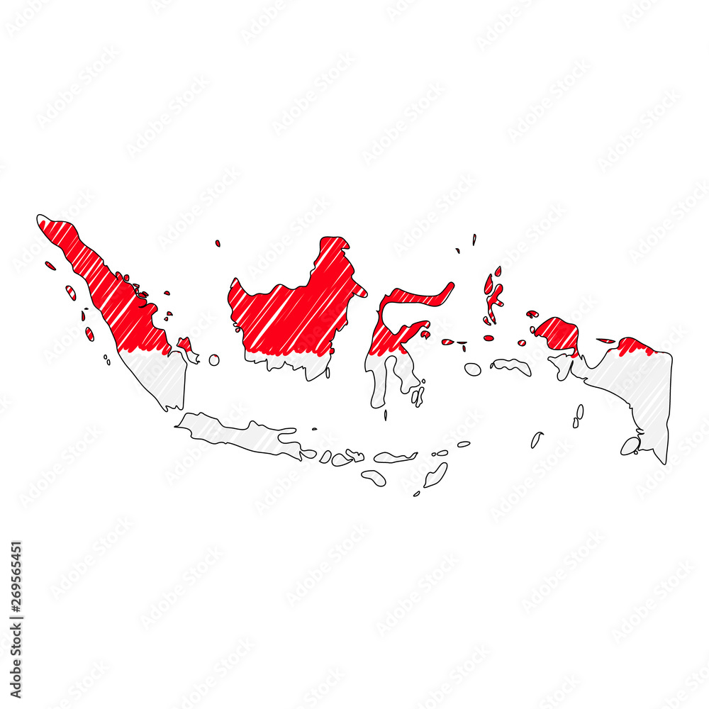 Indonesia map hand drawn sketch. Vector concept illustration flag ...